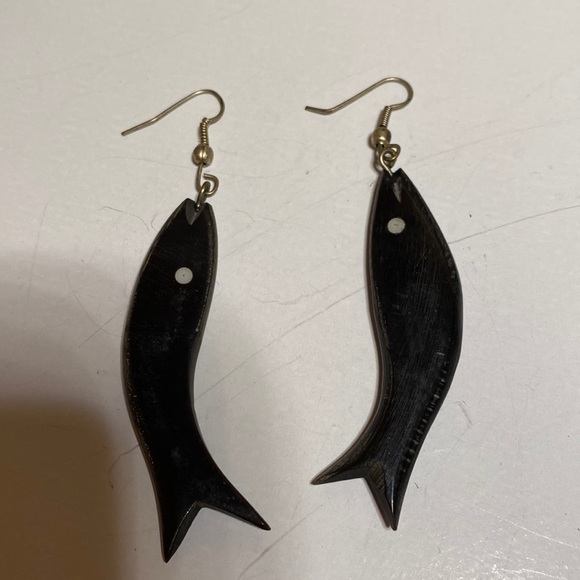 Jewelry | Vintage Black Fish With White Eye Dangle Style Earrings ...